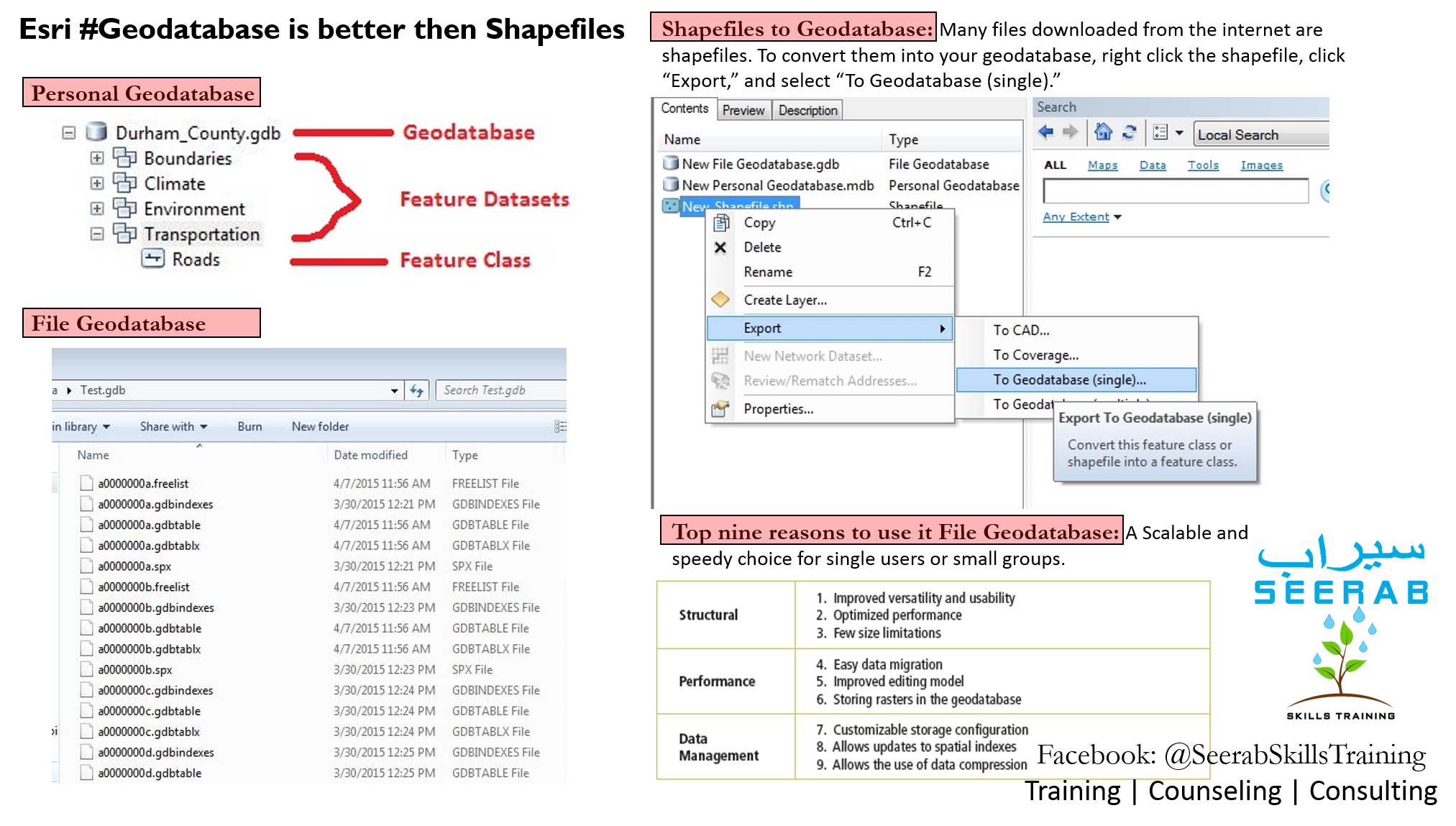 Esri Geodatabase is better then Shape Files • Seerab